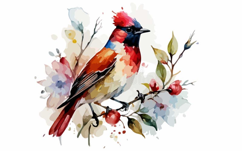 Bulbul Bird Watercolor Art and Illustration Generative AI Stock Vector ...