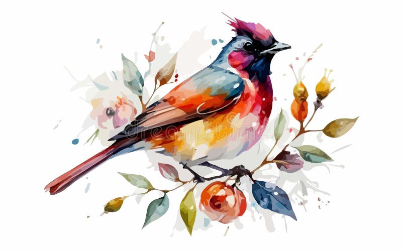 Bulbul Bird Watercolor Art and Illustration Generative AI Stock Vector ...