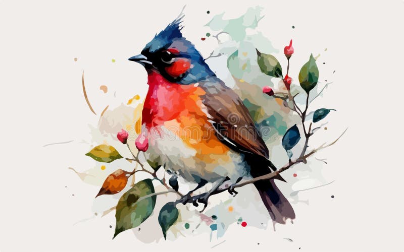 Bulbul Bird Watercolor Art and Illustration Generative AI Stock Vector ...