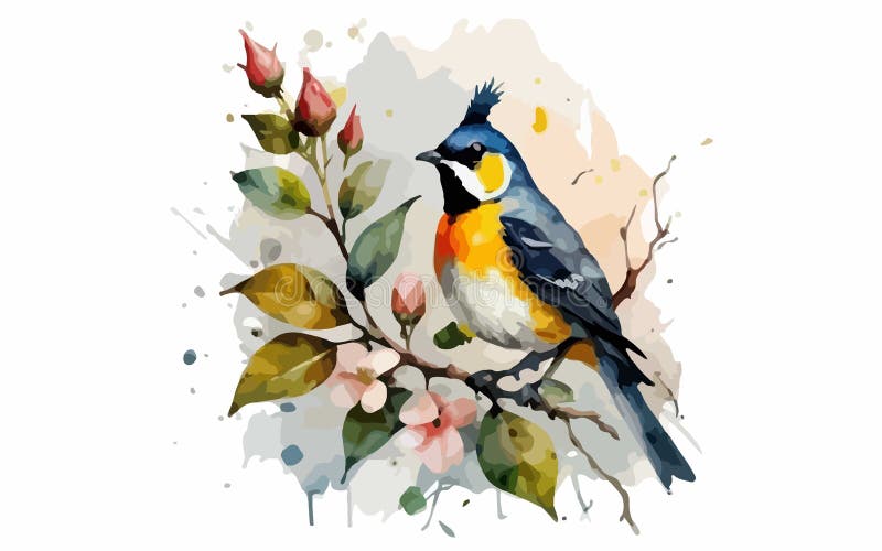 Bulbul Bird Watercolor Art and Illustration Generative AI Stock Vector ...