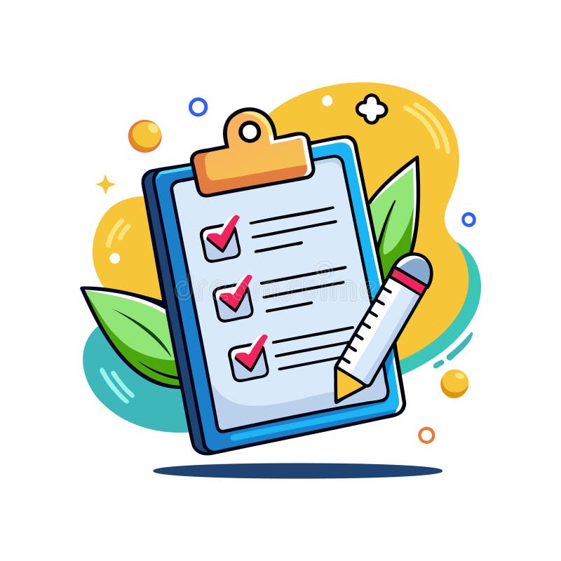 Colorful Checklist Illustration with Clipboard and Pencil Stock Vector ...