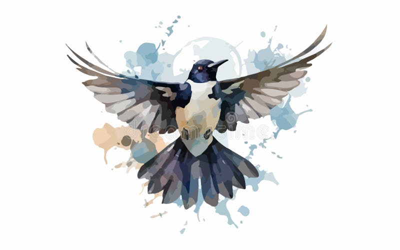Magpie Robin Watercolor Art and Illustration Generative AI Stock ...