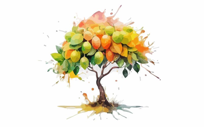 Mango Tree Watercolor Art and Illustration Generative AI Stock ...