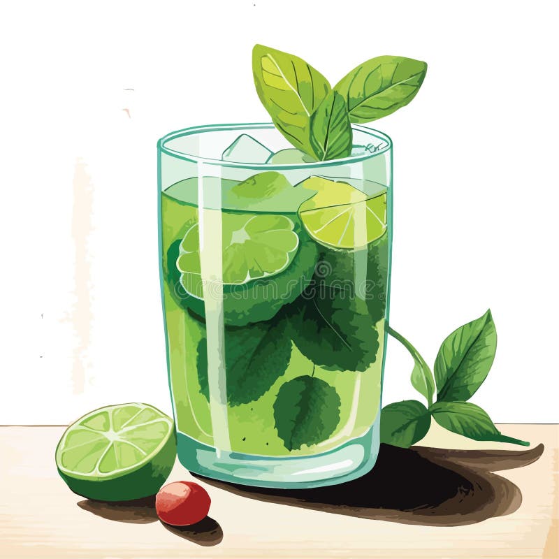 Mint Mojito Watercolor Art and Illustration Generative AI Stock Vector ...