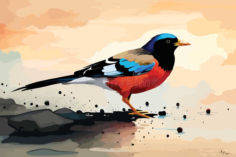 Myna Watercolor Art and Illustration Generative AI Stock Vector ...