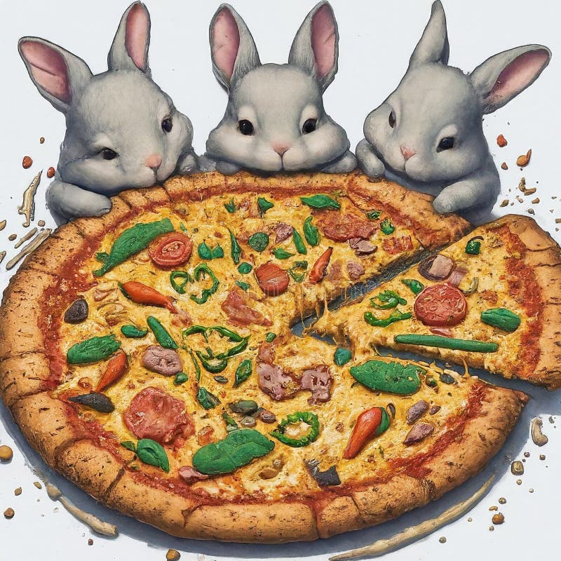 Pepperoni Pizza with Cut Off Piece in Cartoon Style Rabbit ...