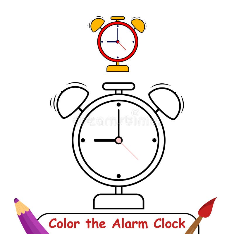 Alarm Clock Coloring Page, Coloring Book for Kids, Alarm Clock Isolated ...