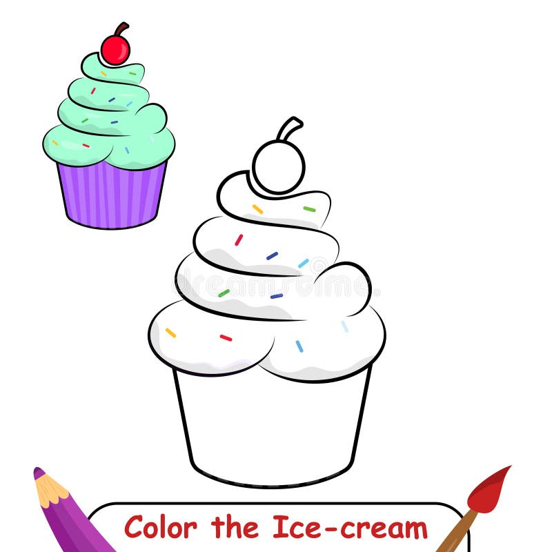 Ice-cream Coloring Page, Coloring Book for Kids, Ice-cream Isolated ...