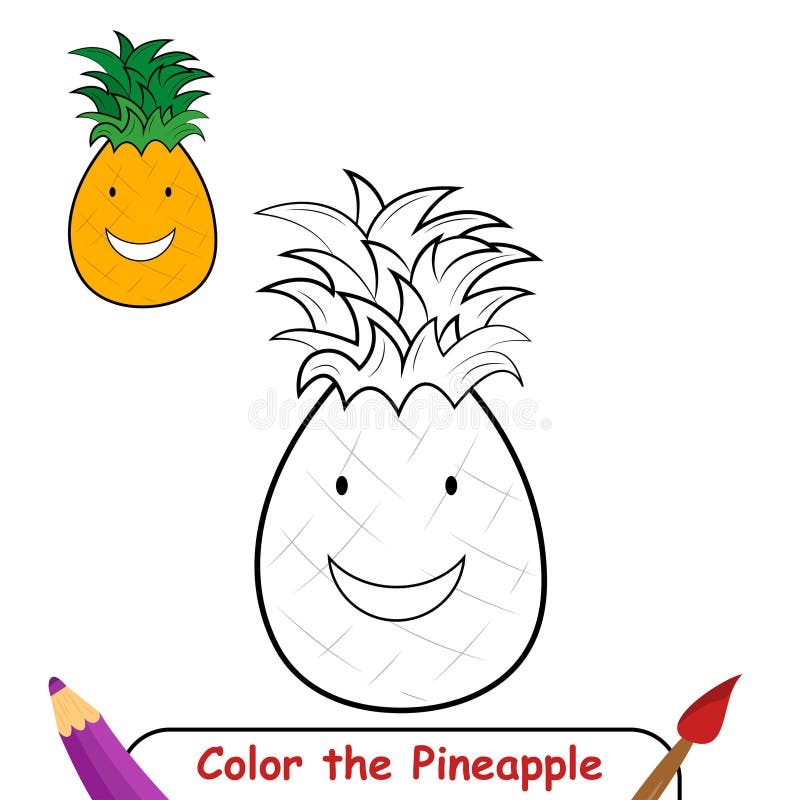 Pineapple Coloring Page, Coloring Book for Kids, Pineapple Isolated ...