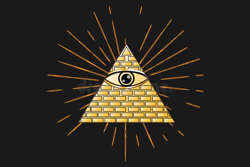 Eye of All Vision. Illuminated Pyramid Triangle with Golden Sun Rays ...