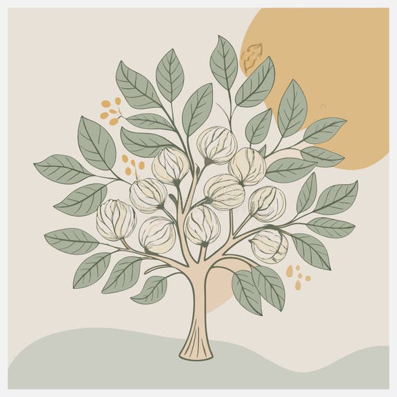 Majestic Walnut Tree Vector Illustration, Detailed and Elegant Design ...