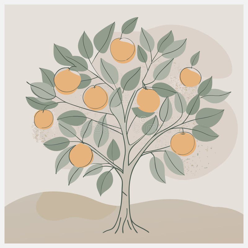 Vibrant Orange Tree Vector Illustration, a Lush, Detailed Depiction of ...