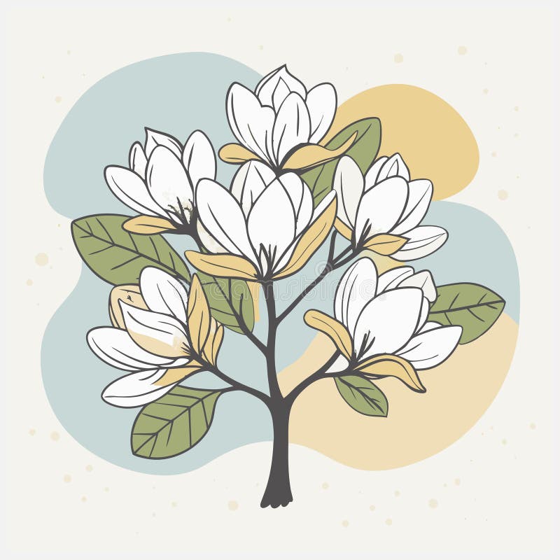 Magnolia Tree Vector , Elegant and Detailed Botanical Illustration ...