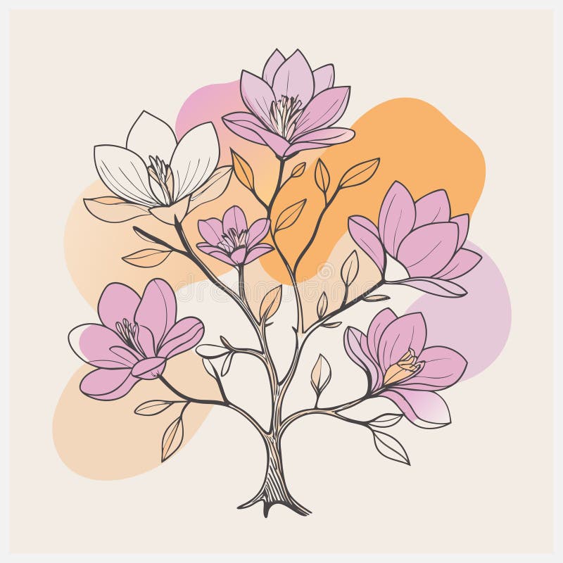 Magnolia Tree Vector , Elegant and Detailed Botanical Illustration ...