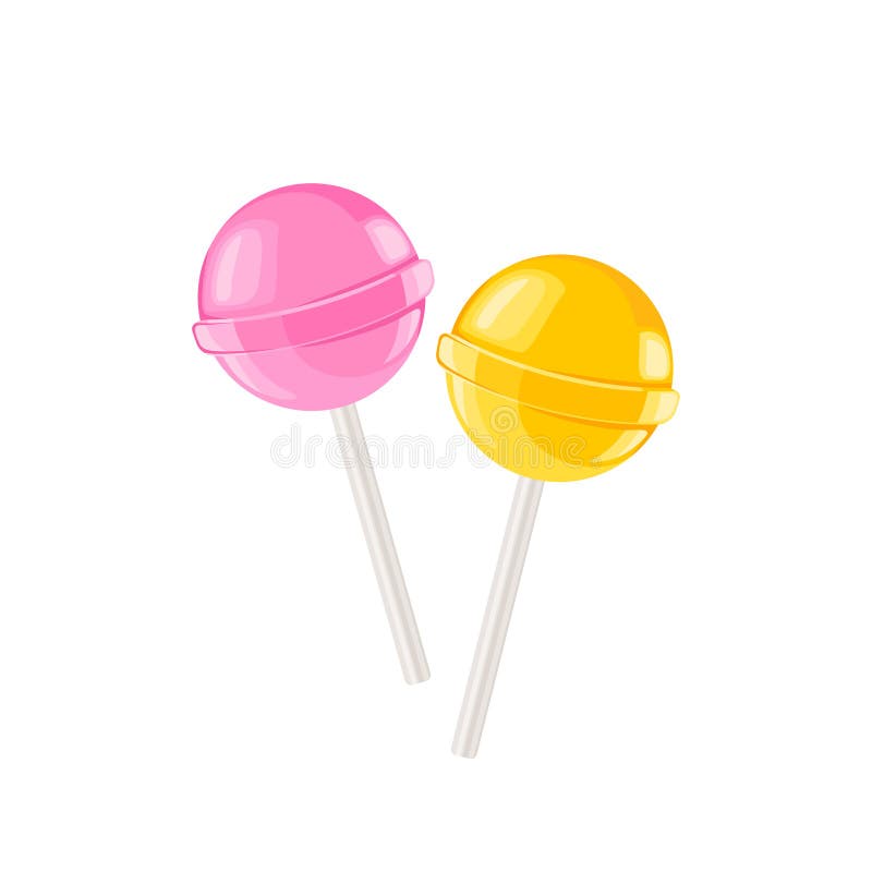 Two Lollipops Pink and Yellow Colors Isolated on White Background ...