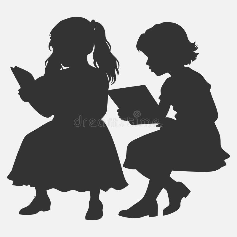 Elegant Vector Silhouettes of Girls Reading Books High Quality Read ...