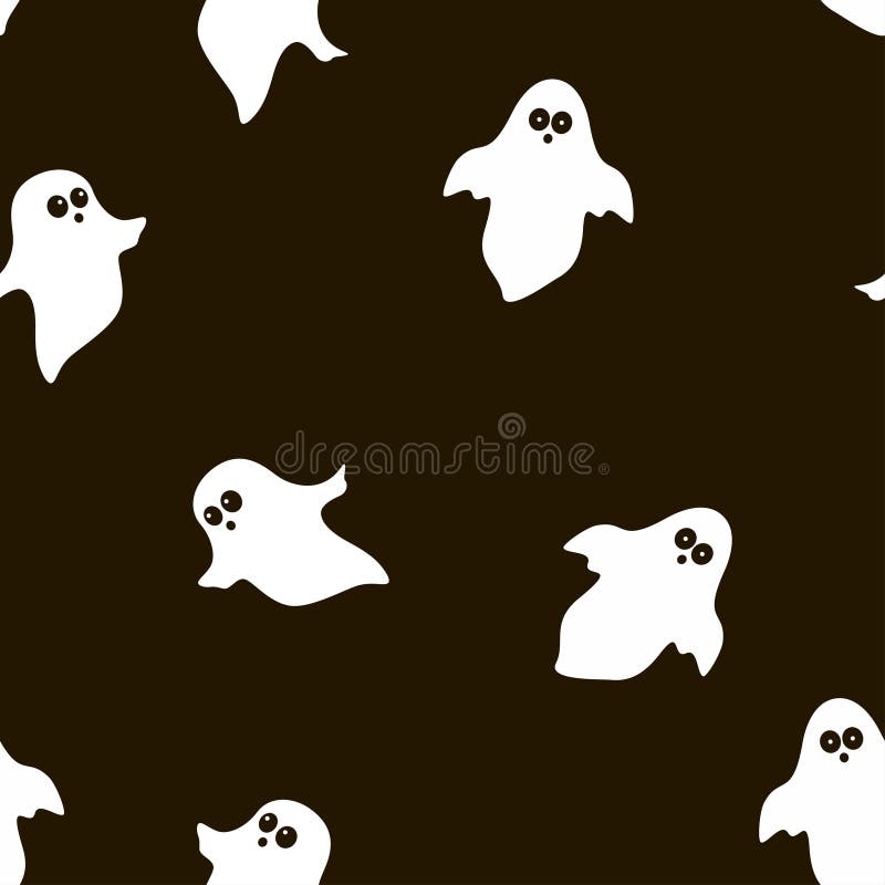 White Ghosts on Dark Background. Halloween Seamless Pattern Stock ...