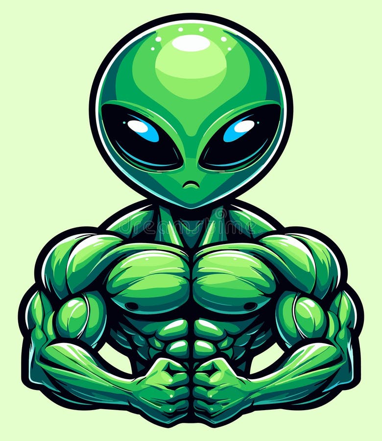 Cartoon Illustration of a Strong Green Muscular Alien Stock Vector ...