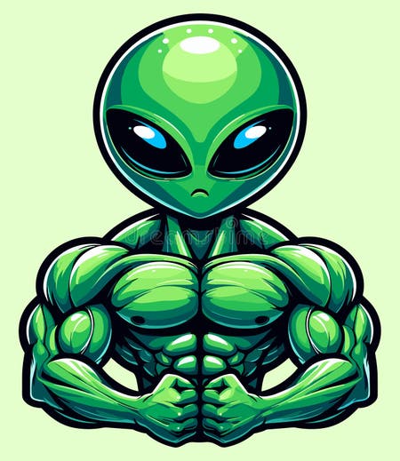 Cartoon Illustration of a Strong Green Muscular Alien Stock Vector ...