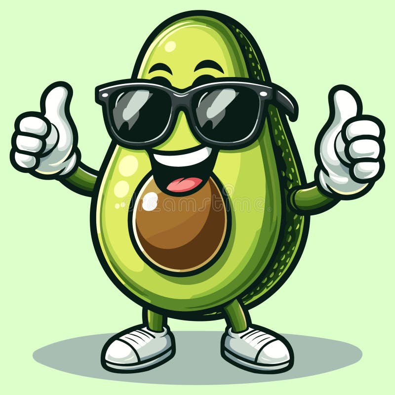 A Cartoon Avocado Character Wearing Sunglasses and Giving a Thumbs Up ...