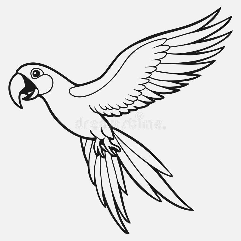 Blue Macaw Bird in Flight - Elegant Line Art Masterpiece Stock Vector ...