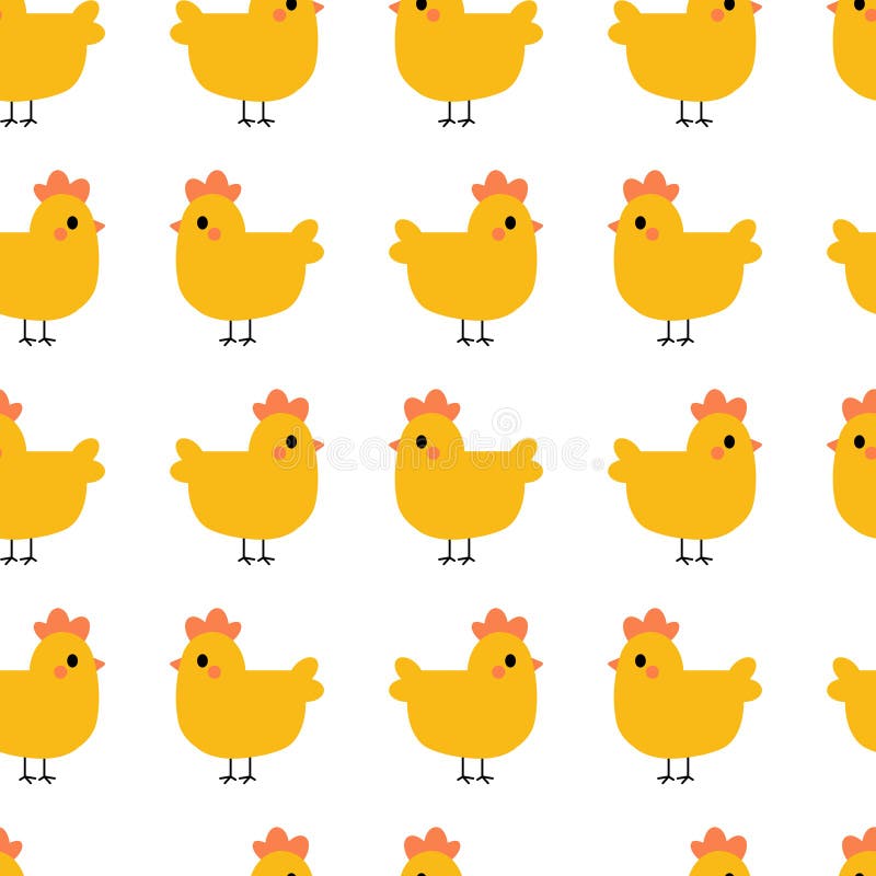 Cute Seamless Pattern with Yellow Chickens on White Background Stock ...