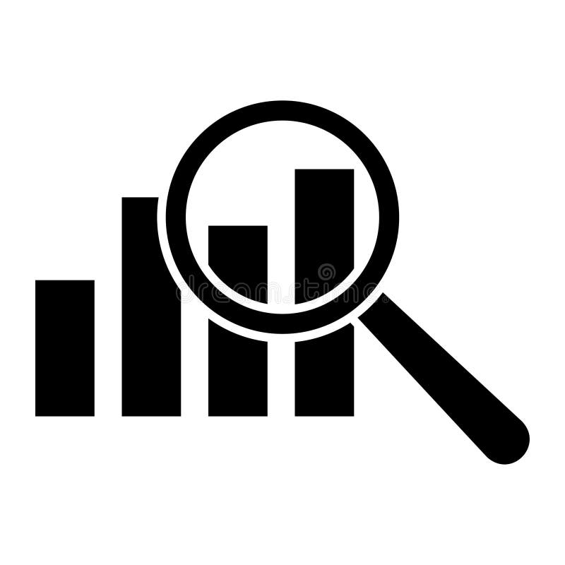 Magnifier and Graph Icon. Research Illustration Symbol. Glass with Data ...