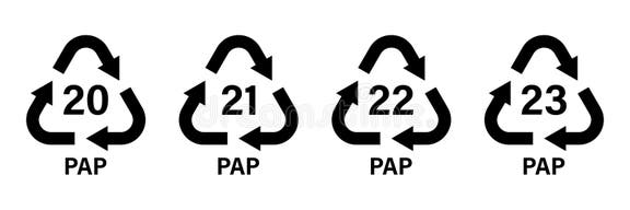 Paper Recycling Codes Vector Icon Set. Paper Cardboard Boxes Recycling ...