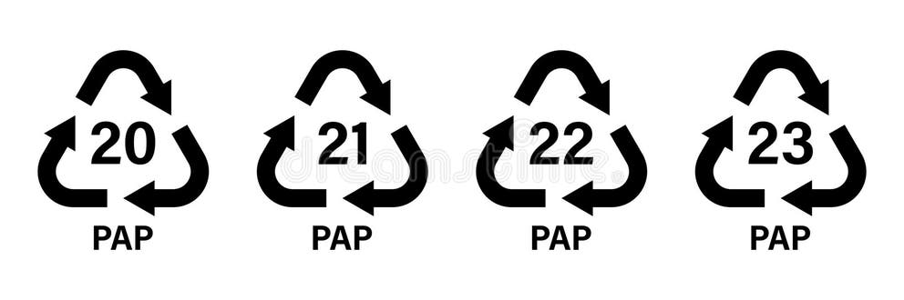 Paper Recycling Codes Vector Icon Set. Paper Cardboard Boxes Recycling ...