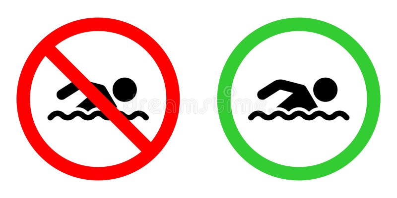 Swimming Area and No Swimming Signs in Red and Green Colors. Swim Zone ...