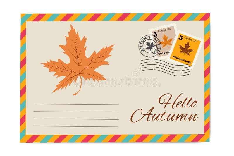 Autumn Envelope. Autumn Card with a Large Maple Leaf Illustration ...
