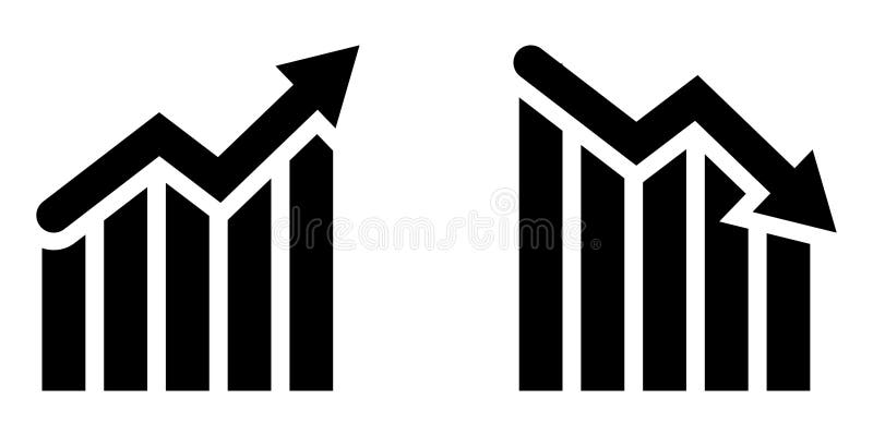 Growing Up and Down Vector Icon Set. Graph Diagram with Arrow. Business ...