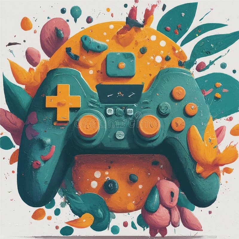 Hand Drawn Illustration with a Yellow Gaming Controller in Vector Shape ...