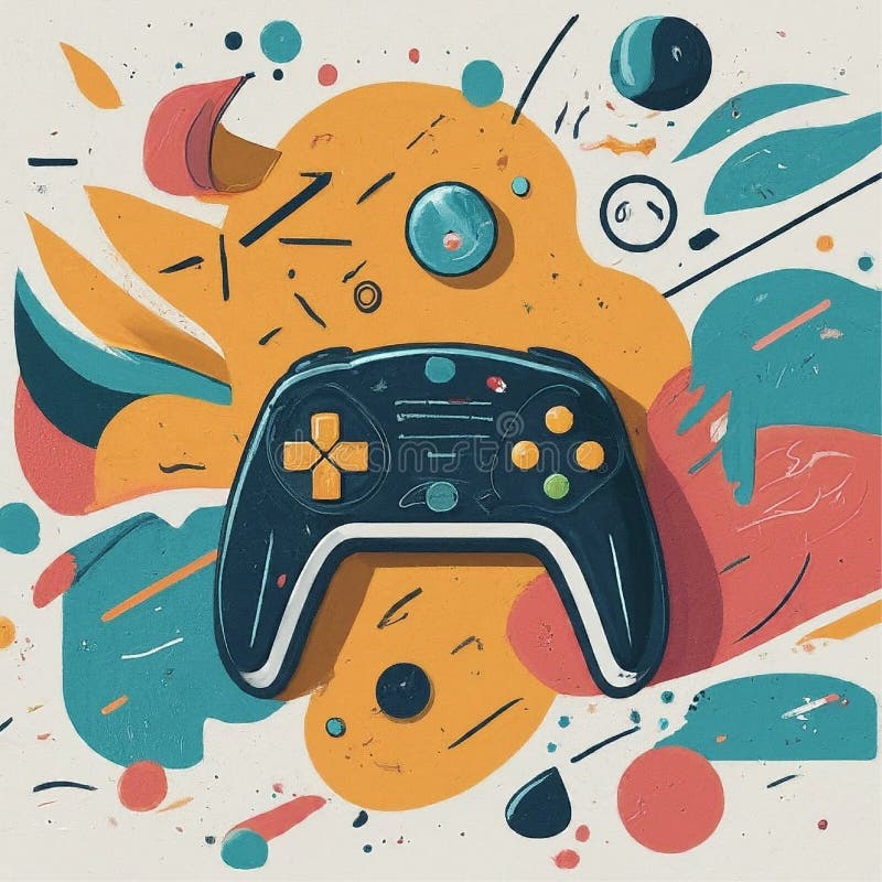 Hand Drawn Illustration with a Yellow Gaming Controller in Vector Shape ...