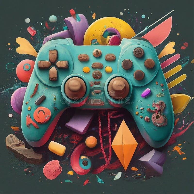 Hand Drawn Illustration with a Yellow Gaming Controller in Vector Shape ...