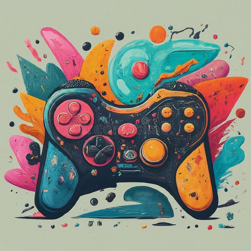 Hand Drawn Illustration with a Yellow Gaming Controller in Vector Shape ...