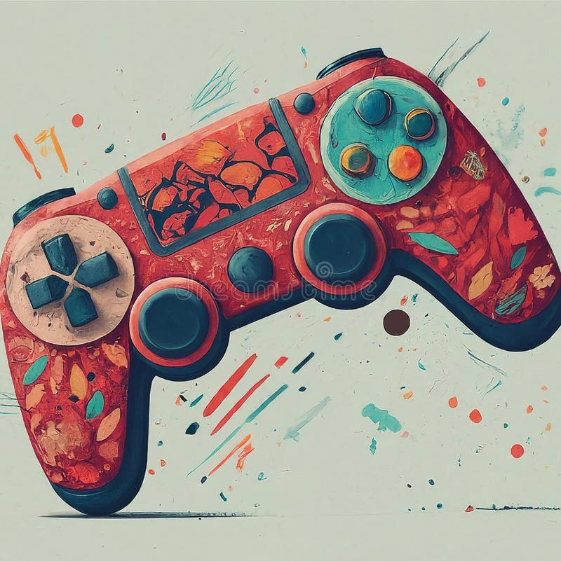 Hand Drawn Illustration with a Yellow Gaming Controller in Vector Shape ...