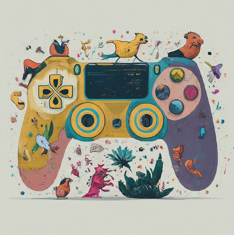 Hand Drawn Illustration with a Yellow Gaming Controller in Vector Shape ...
