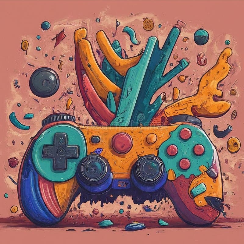 Hand Drawn Illustration with a Yellow Gaming Controller in Vector Shape ...