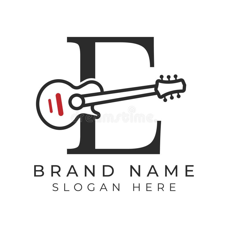 Initial Letter E Guitar Icon with Line Art Style for Chord. Alphabet E ...