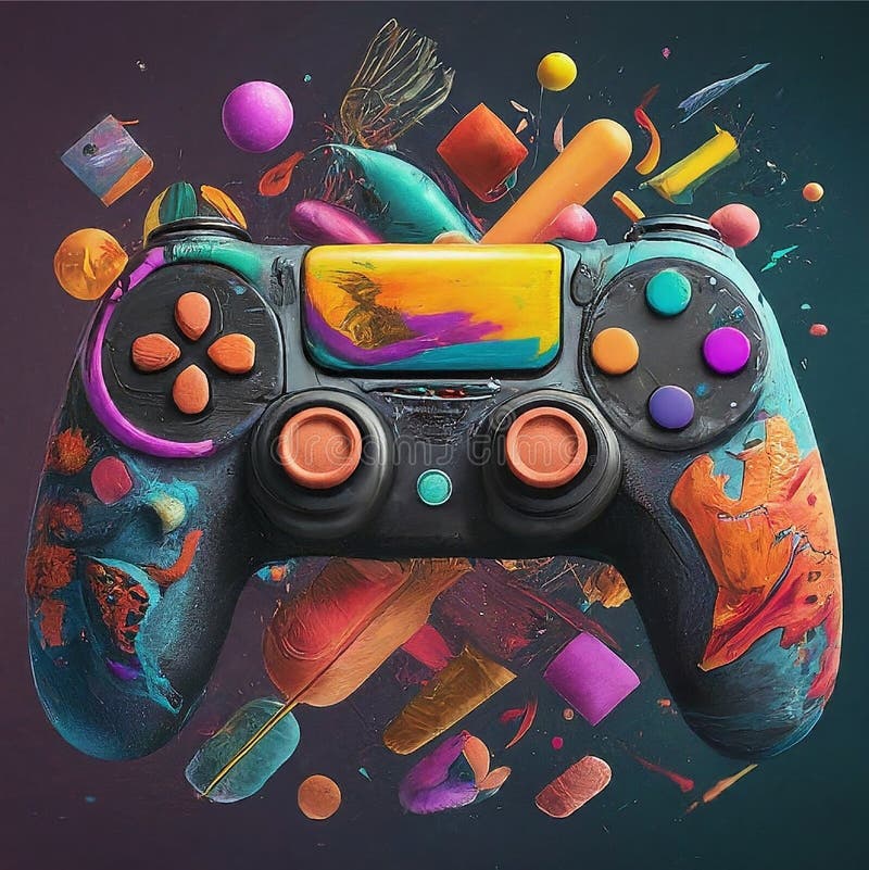 Hand Drawn Illustration with a Yellow Gaming Controller in Vector Shape ...