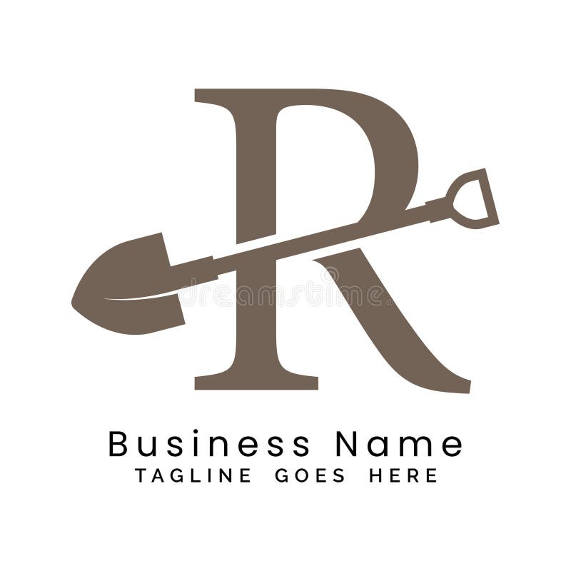 Letter R Shovel Logo Design. Alphabet R Construction Icon Stock Vector ...