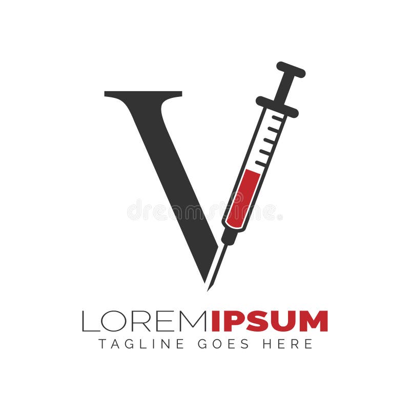 Letter V Injection Logo Design. Alphabet V Syringe Icon Illustration ...