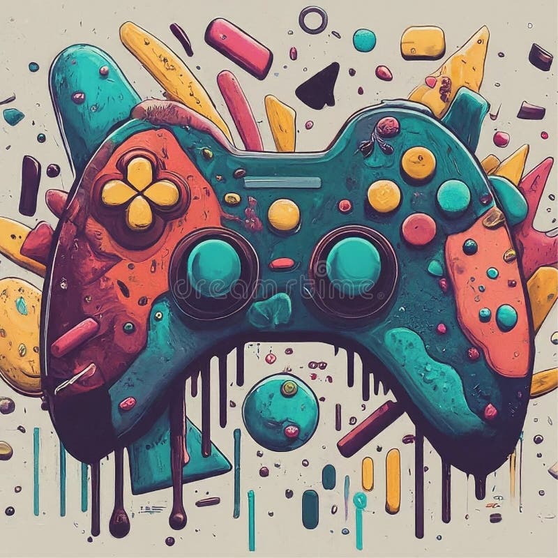 Hand Drawn Illustration with a Yellow Gaming Controller in Vector Shape ...