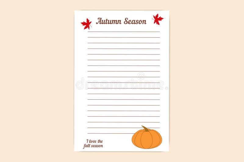 Autumn Notepad Template with Pumpkin and Red Maple Leaves, Stock Vector ...