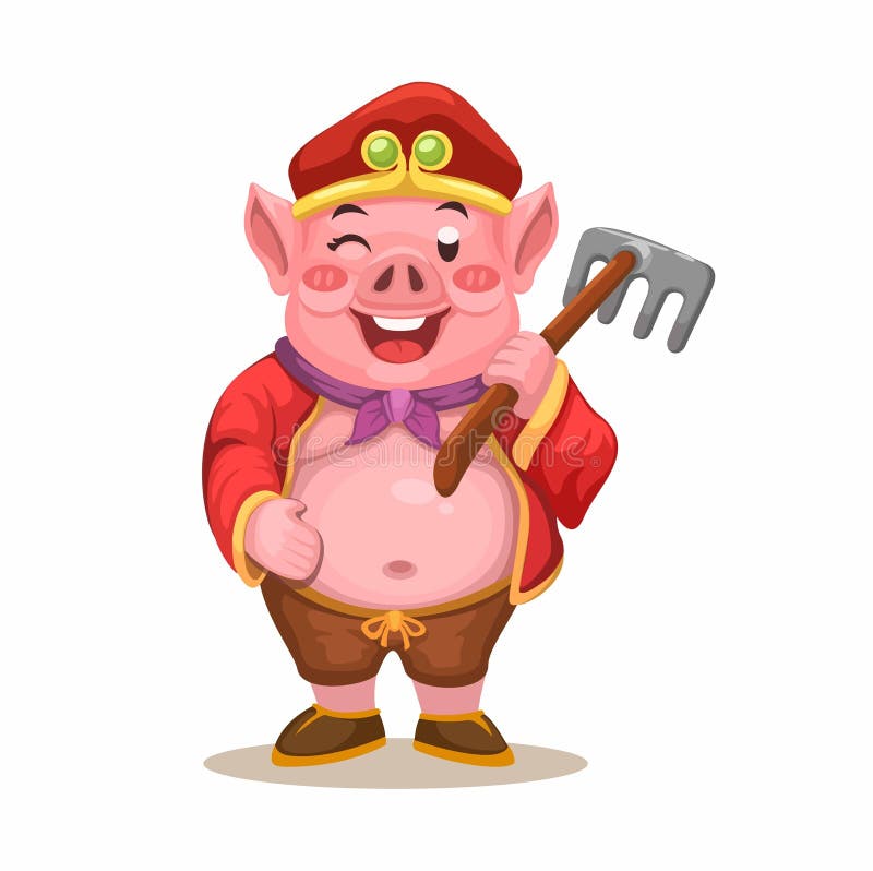 Zhu Bajie or Pigsy Chinese Mythology Character Cartoon Illustration ...