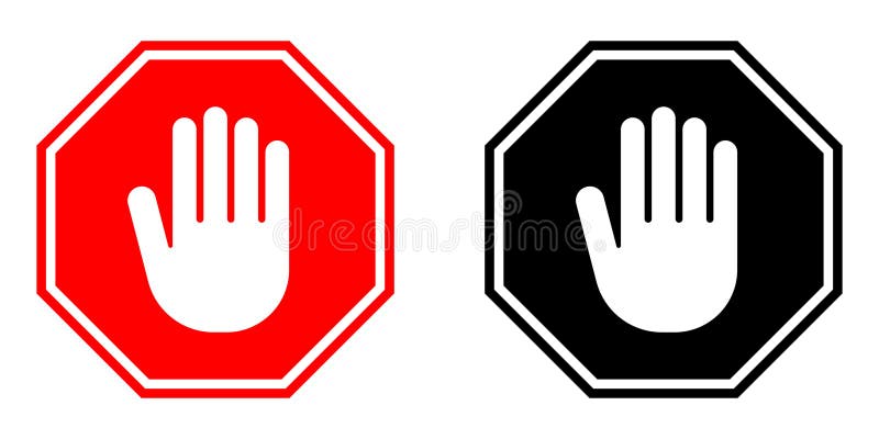 Stop Hand Sign. Black and Red Vector Icon Set. Forbidding Sign with ...