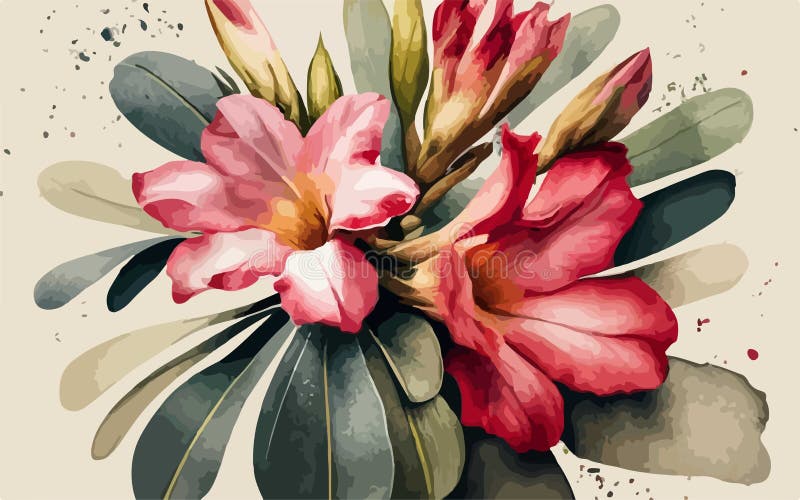 Watercolor Illustration of Adenium Flower, Botanical Illustration ...