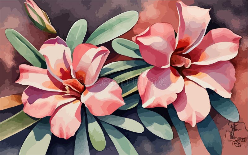 Watercolor Illustration of Adenium Flower, Botanical Illustration ...