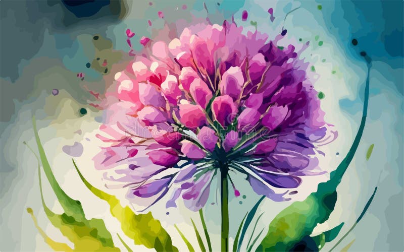 Watercolor Illustration of Allium Flower, Botanical Illustration ...